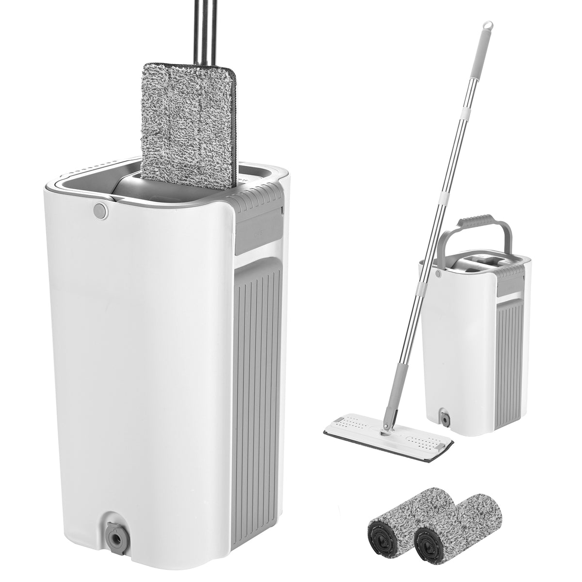 Flat Mop and Bucket Floor Mop Cleaning Mop 360 Rotating Wet Dry Rinse ...
